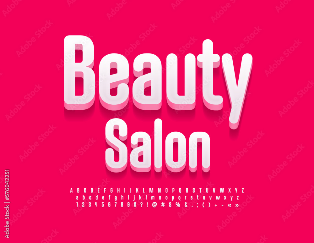 Vector bright Signboard Beauty Salon. Stylish 3D Font. Modern white ...