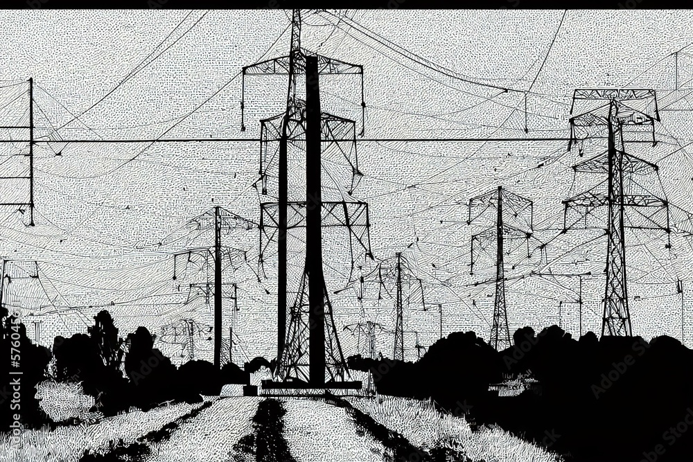Line Drawing illustration of transmission tower or power line ...