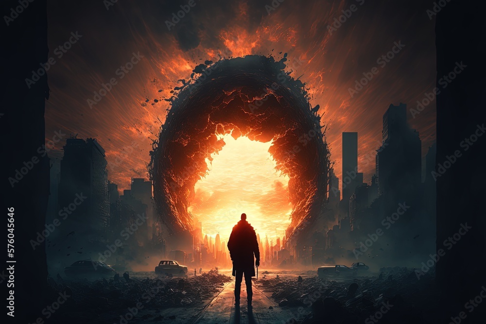 Ilustrace „Man in the face of the end of the world. Apocalyptic epic ...