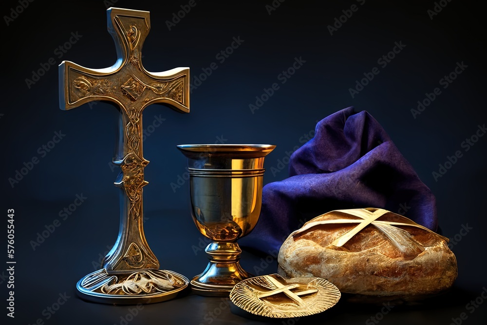 Communion and Passion - Last Supper of Cristo Chalice of Wine and Clean ...
