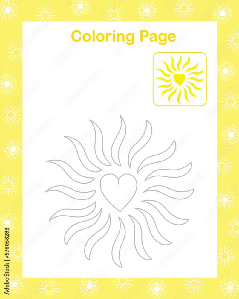 Sun simple outline cartoon coloring page vector illustration, nature ...