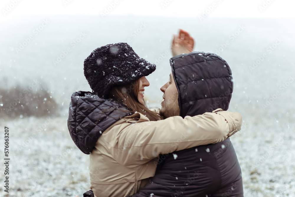 real emotions.romance in nature.Couple in love.Winter portrait.happy ...