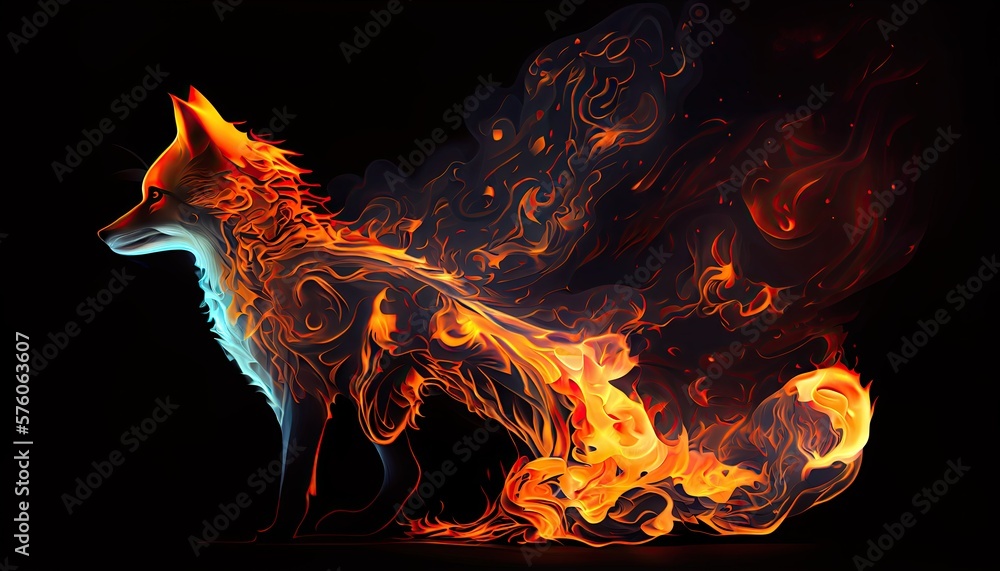 Mystic Red Fox in Danger of Burning Flames: Magical Beasts and Animals ...