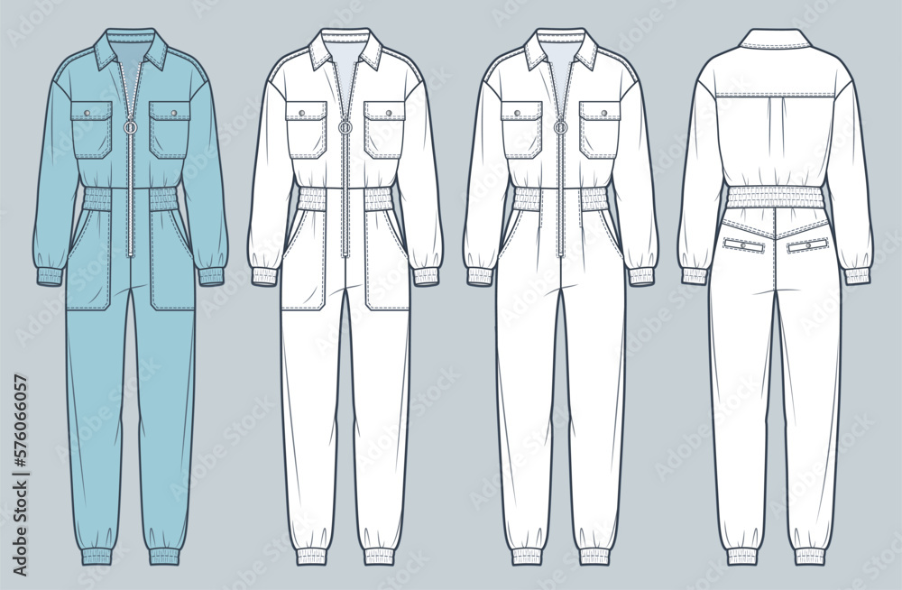 Jumpsuit technical fashion Illustration, blue design. Jumpsuit ...