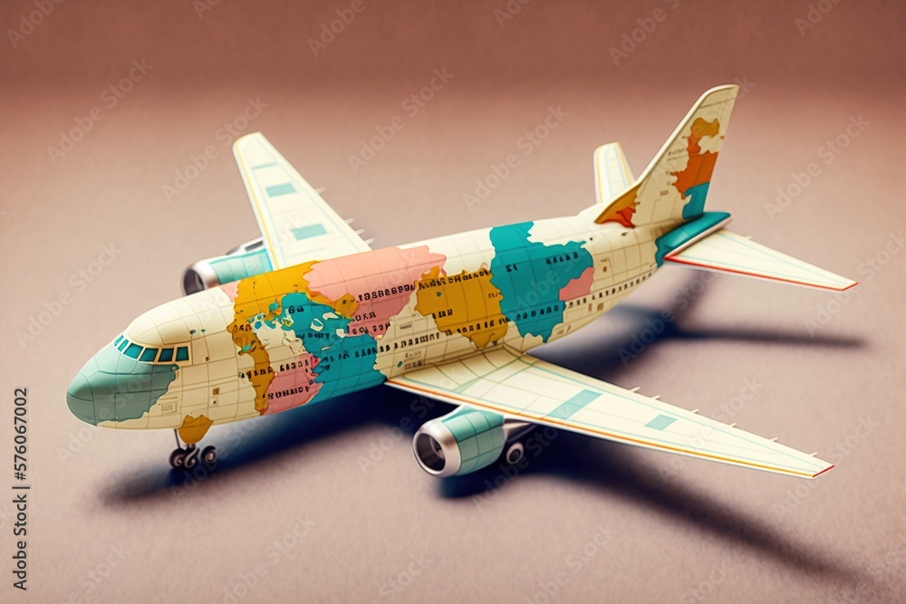 Model airplane with world map painted on its fuselage Stock ...