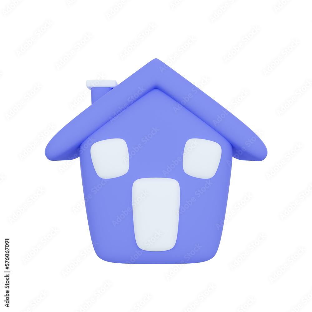 3d house icon on isolated bg. Cartoon icon minimal style. Blue and ...