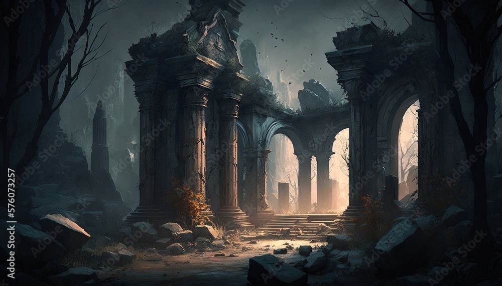 Destroyed abandoned city and human extinction cinematic dramatic ...