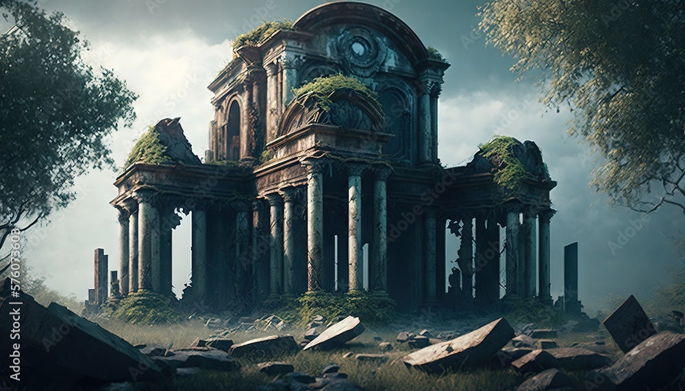 Destroyed abandoned city and human extinction cinematic dramatic ...