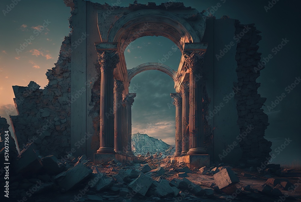 Destroyed abandoned city and human extinction cinematic dramatic ...