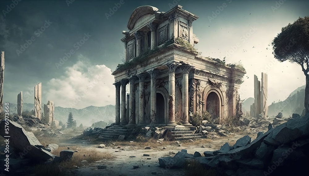 Destroyed abandoned city and human extinction cinematic dramatic ...