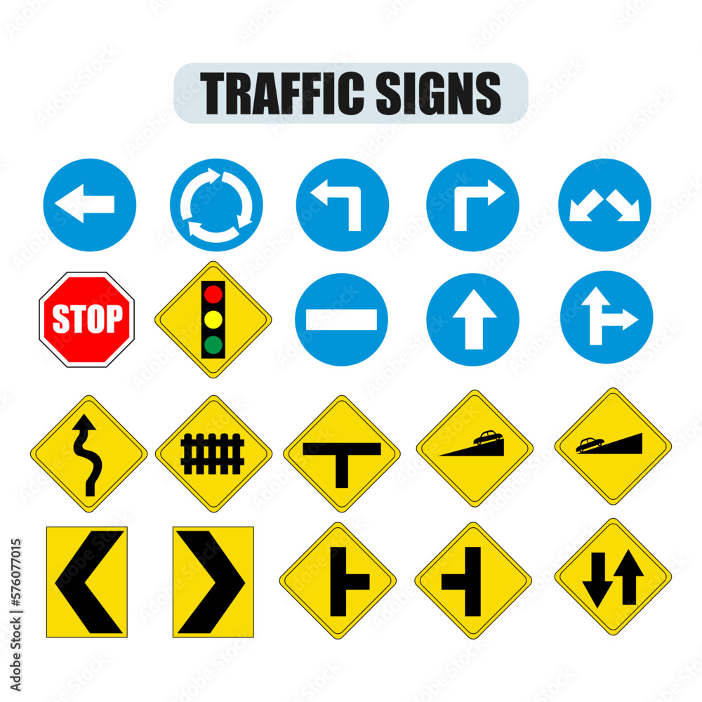 traffic signs icon set isolated on white color background. illustration ...