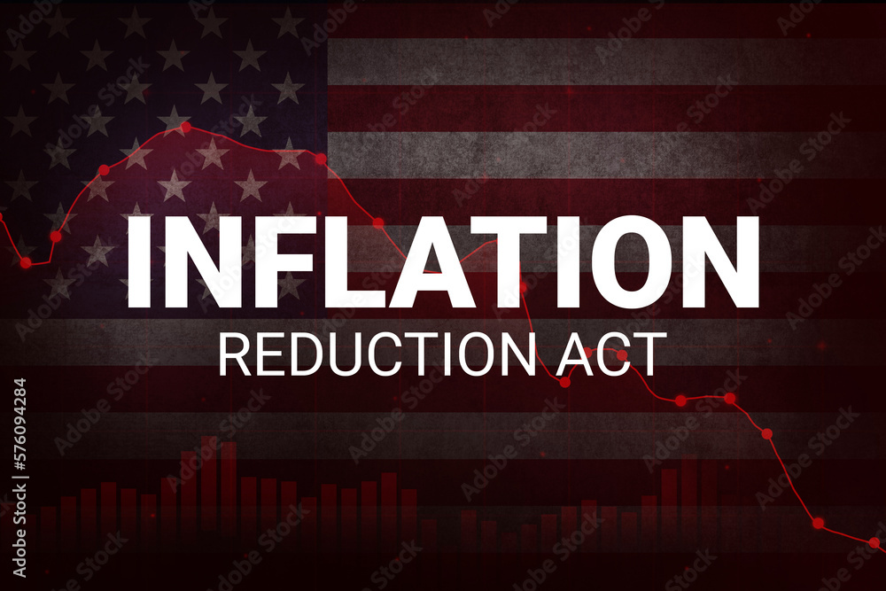Inflation Reduction Act background with red graph and American flag in ...