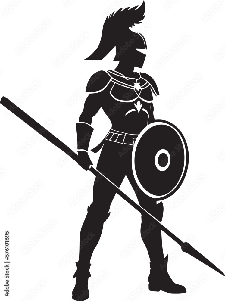 Illustration of a Spartan warrior in striking black and white ...