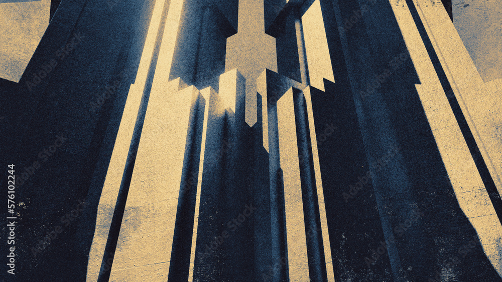 Abstract modernist or brutalist concrete architectural structure with ...