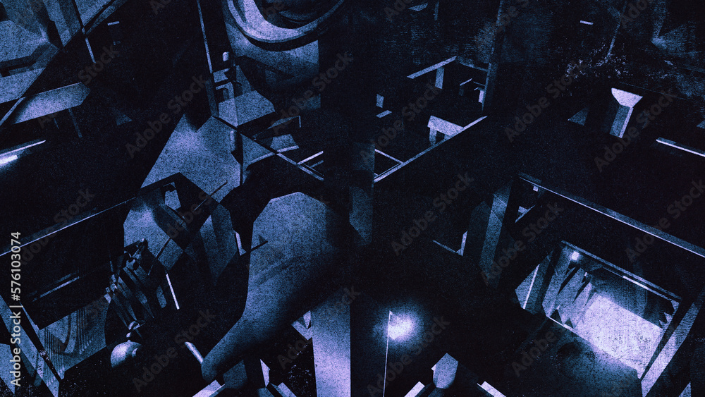 Abstract background with mysterious labyrinthic architectural structure ...