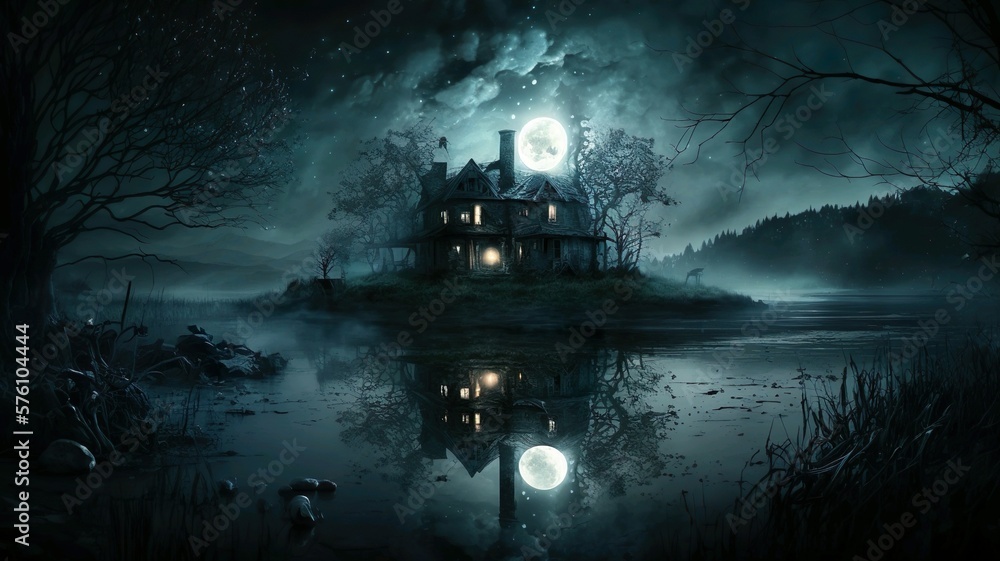 Spooky horror abandoned house in the middle of nowhere with dark ...