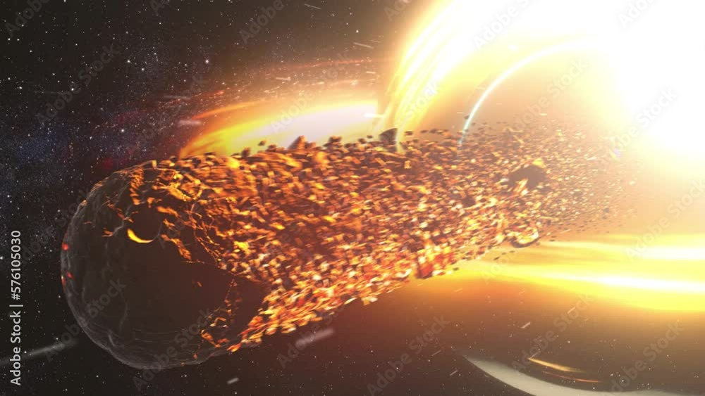 Massive Black hole pulling disintegrating red planet in deep space 3D ...