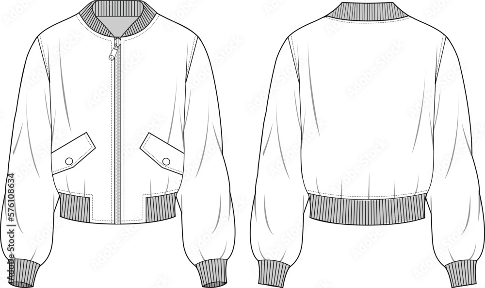 Women's Front Flap Pockets Detail Bomber Jacket. Technical fashion ...