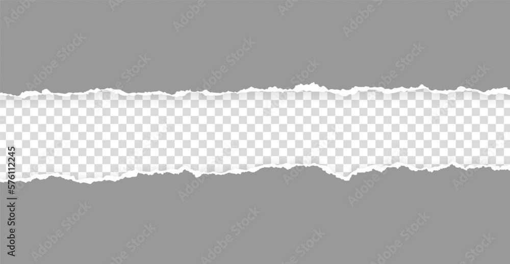 Realistic, torn, ripped strip of dark grey paper with a light shadow on ...