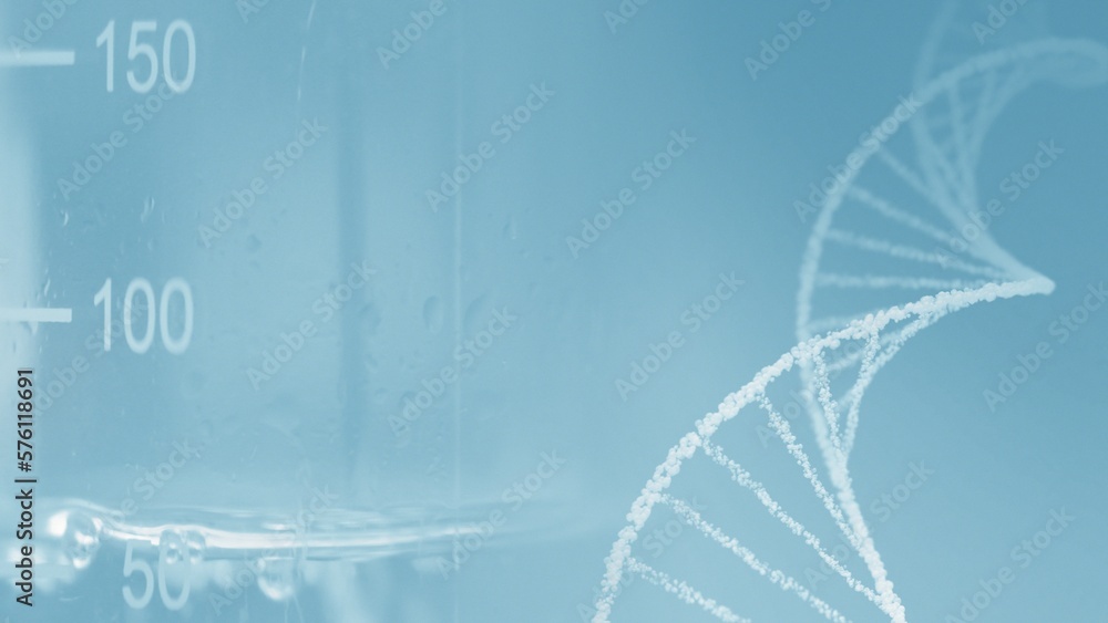 Blue 3D Illustration background with DNA helix collage and macro ...