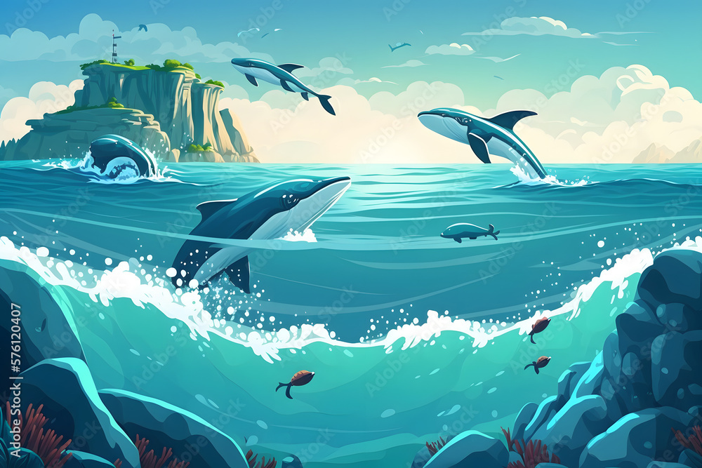 Cartoon ocean paradise background. Made with Generative AI Stock ...