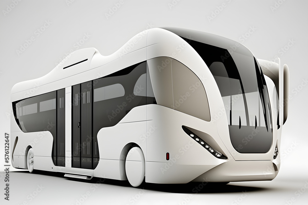 Sci-fi futuristic city bus, self-driven transportation concept 3D style ...