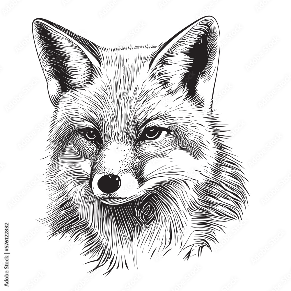 Fox face sketch hand drawn in doodle style illustration Stock Vector ...