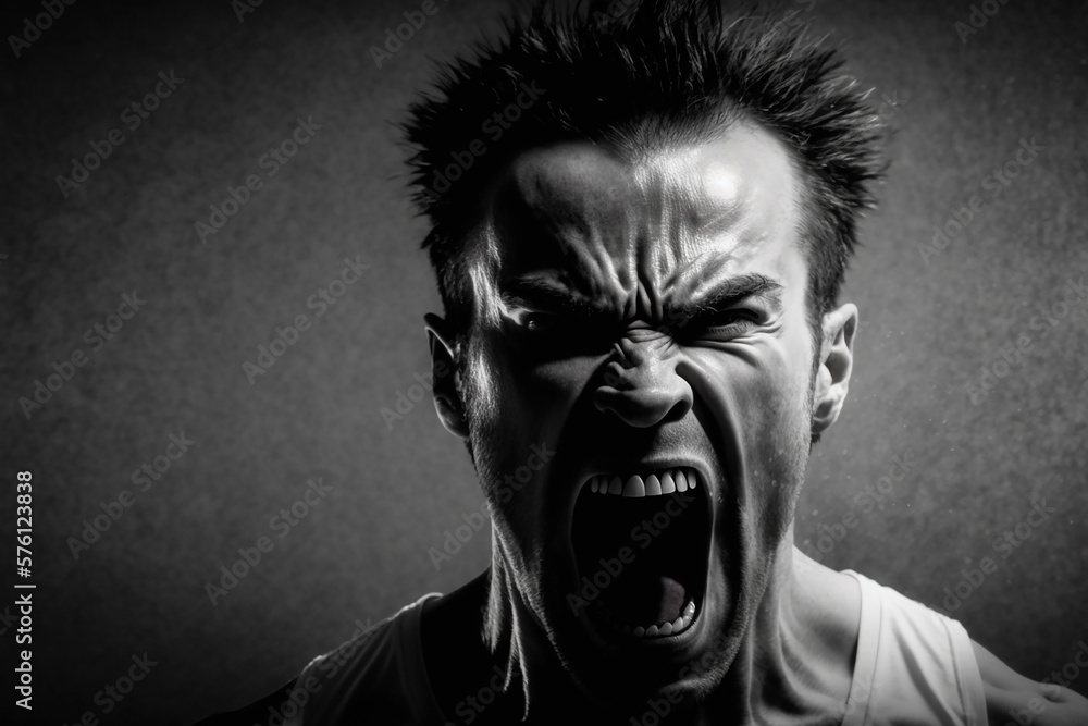 aggression concept, Angry man screaming, Created using generative AI ...