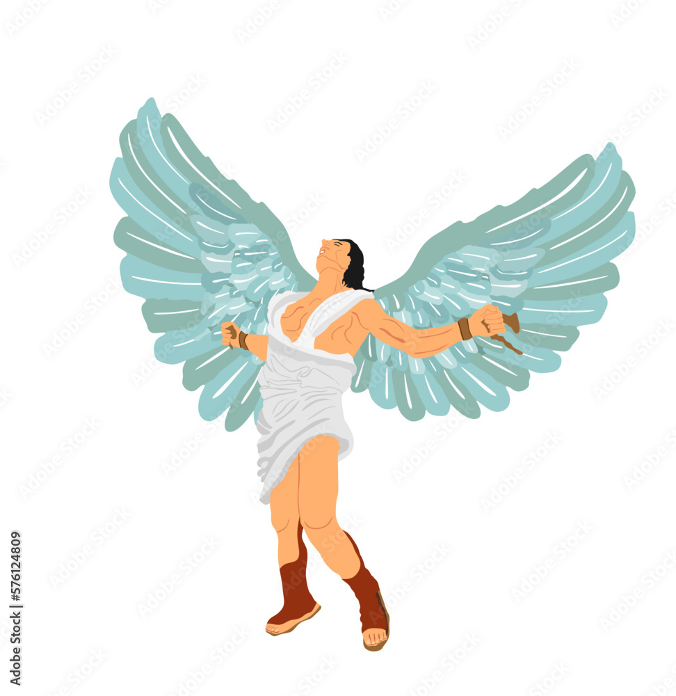 Greek mythology winged man Icarus vector illustration isolated on white ...