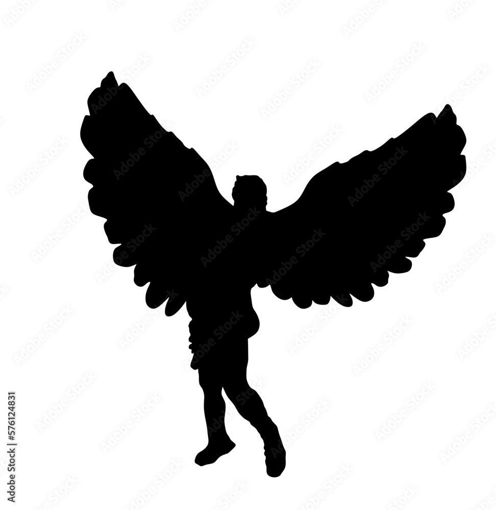 Greek mythology winged man Icarus vector silhouette illustration ...