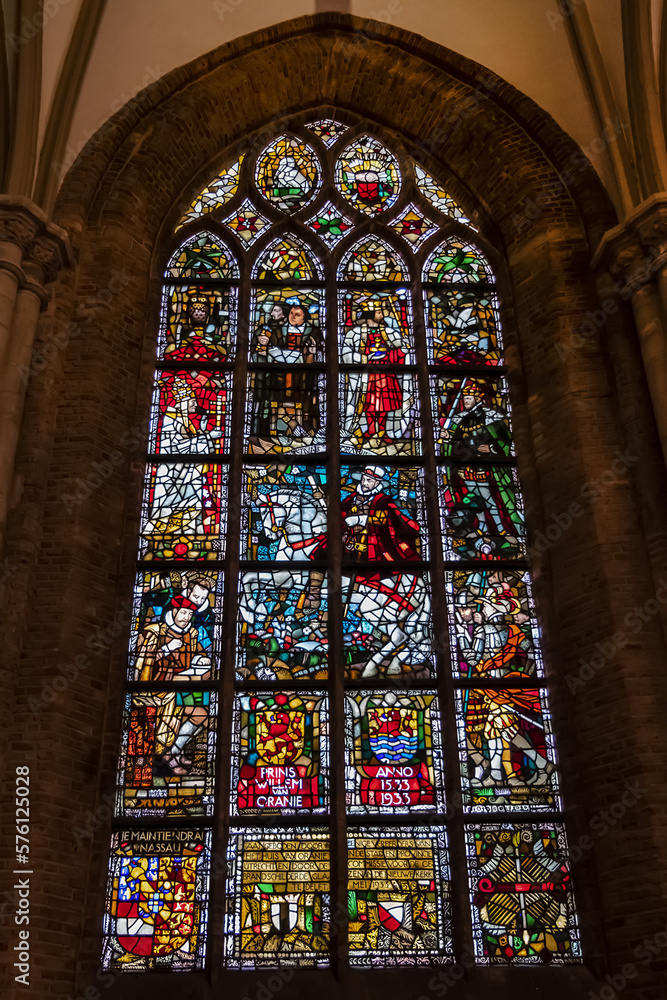 Interior of Nieuwe Kerk (New Church, 1396 - 1496) in Delft. New Church ...