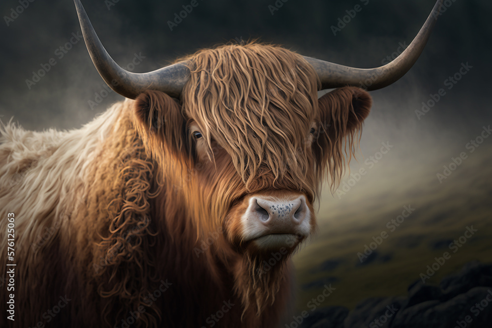portrait of a highland cow, Created using generative AI tools. Stock ...