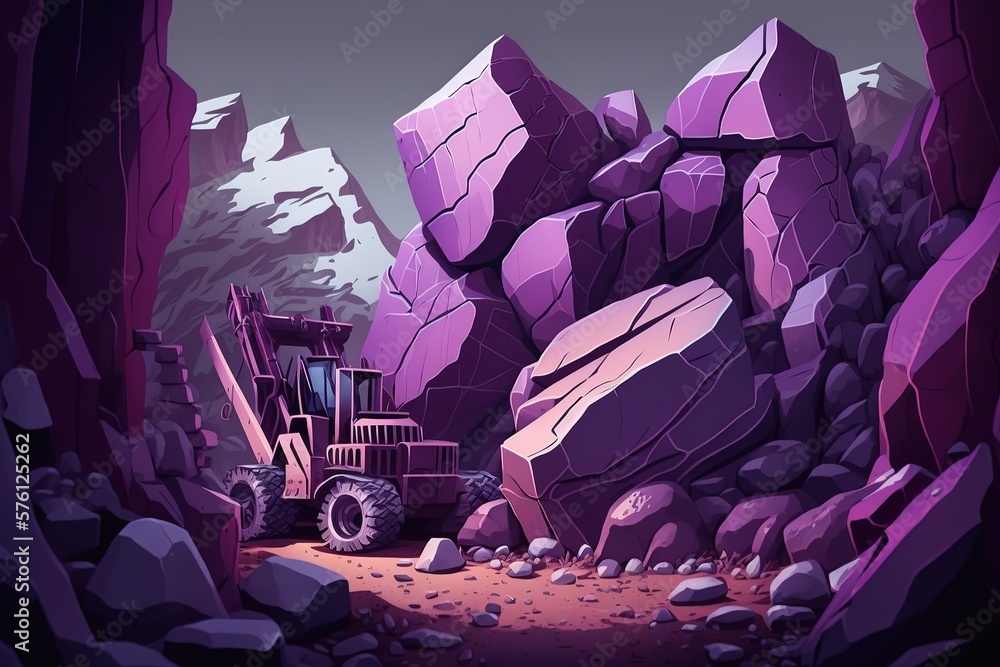 Beautiful modern illustration of a Mining Quarry with a purple shiny ...