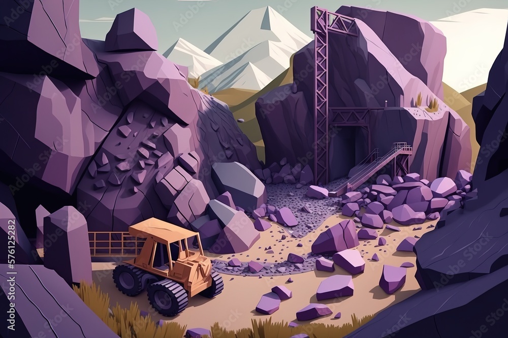Beautiful modern illustration of a Mining Quarry with a purple shiny ...