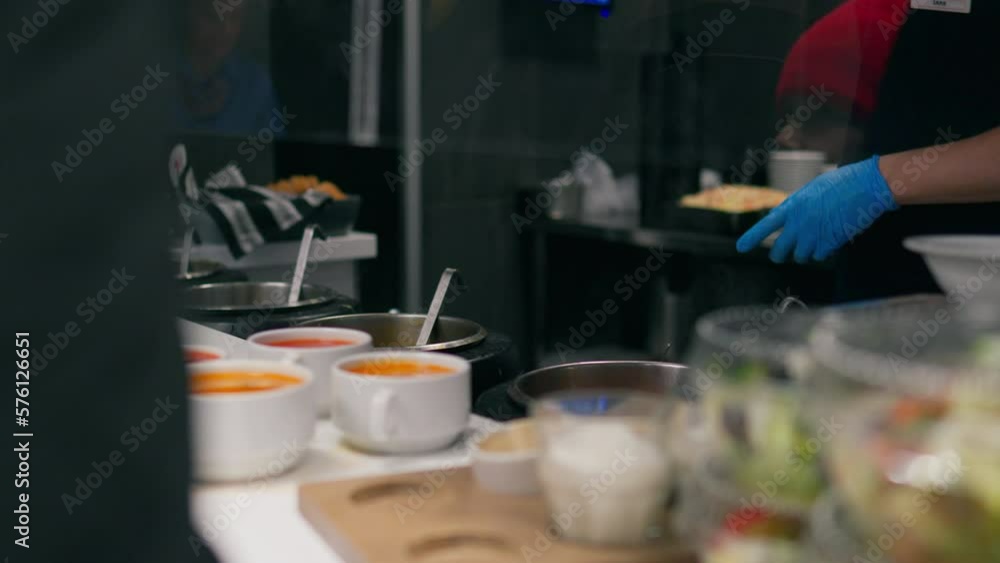 Cooking, Service staff prepares food Focusedly Gives out food at the ...