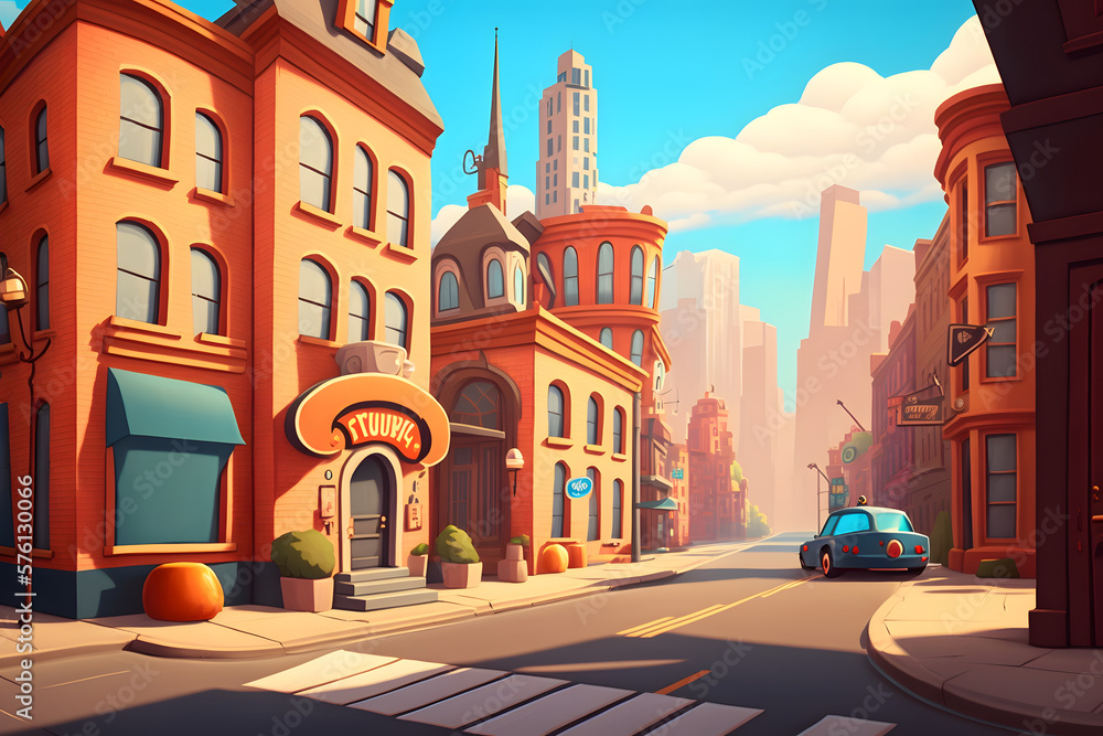 Cartoon city background, town. Made with Generative AI Stock ...