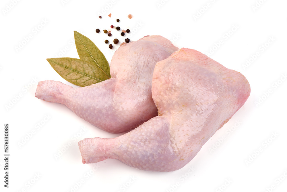 Raw chicken leg quarters, isolated on white background. High resolution ...