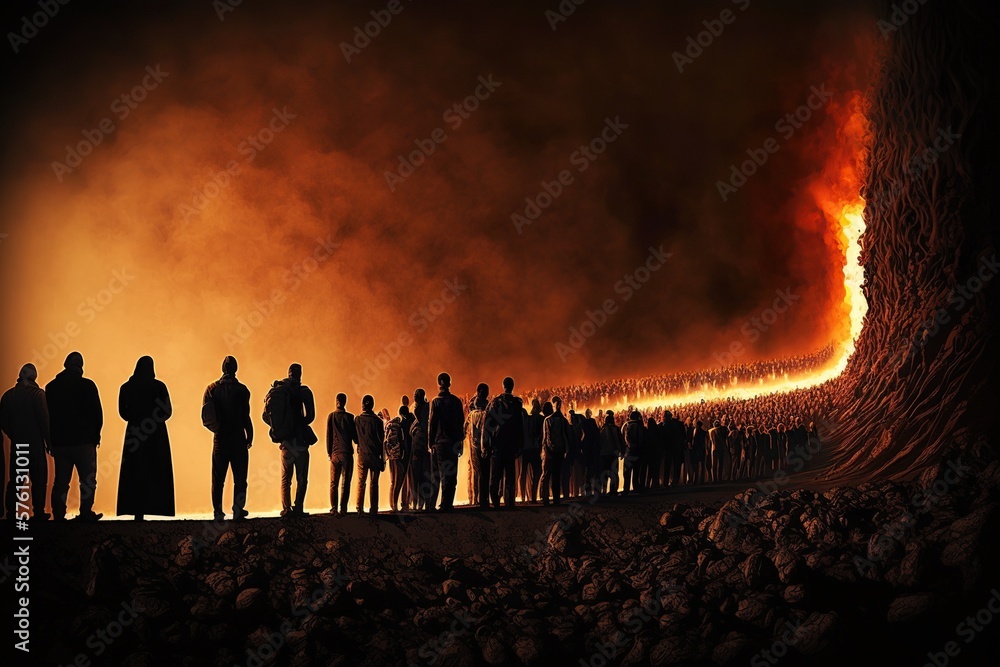 Line of people standing in hell, concept of Hierarchy and Oppression ...
