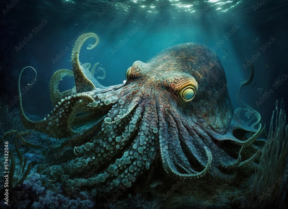 Deep sea octopus horror Stock Illustration | Adobe Stock