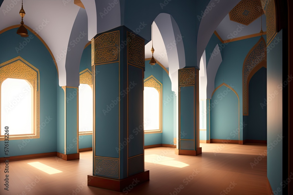 Islamic background painting. Mosque and shadows. Light rays from mosque ...