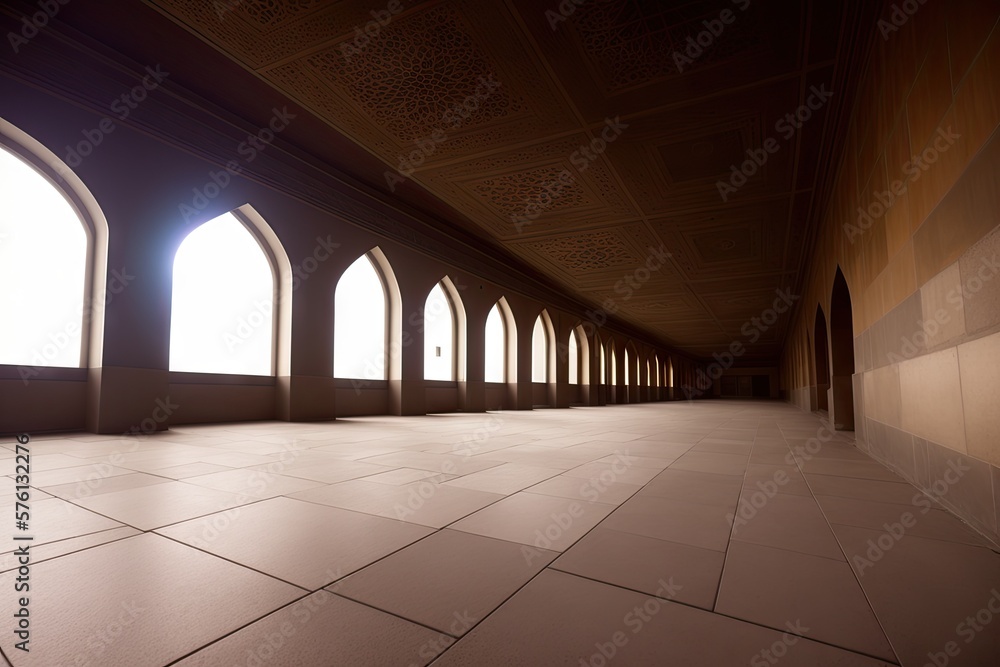 Islamic background painting. Mosque and shadows. Light rays from mosque ...