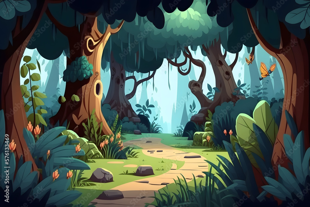 Cartoon forest background. Made with Generative AI Stock Illustration ...