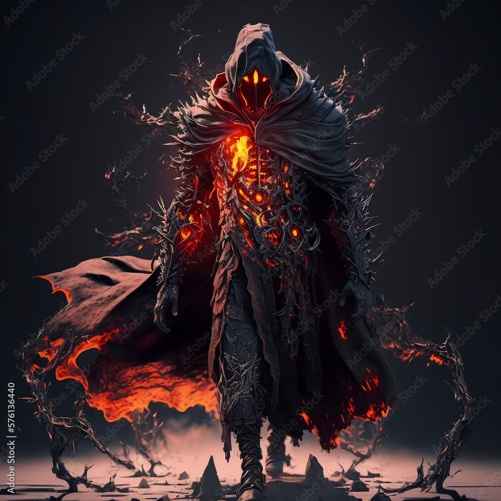 Full body shot, Molten Spawn (character) , chains, long animated red ...