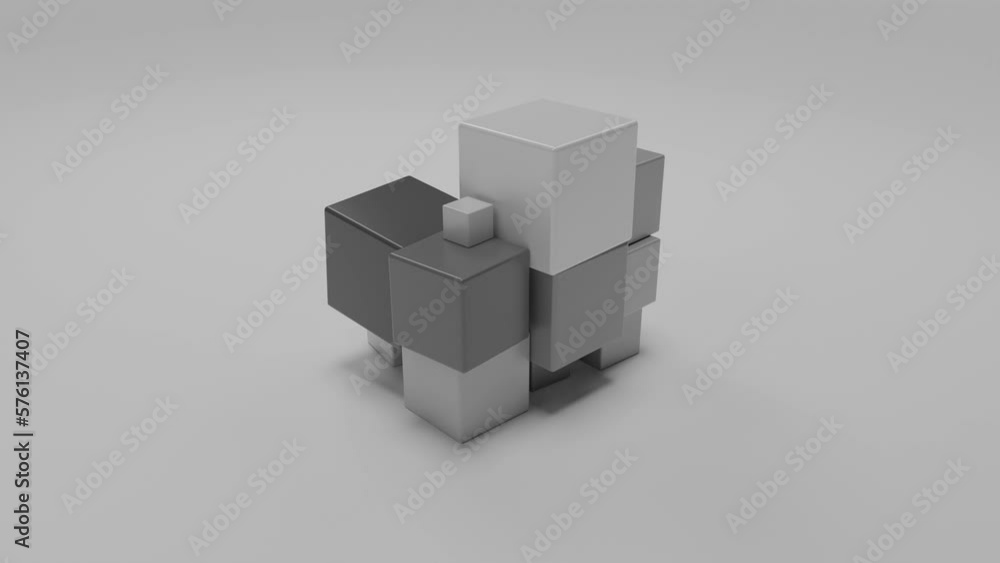 Vidéo Stock Abstract 3d animation of a large cube that splits into many cubes. Cubes begin to ...