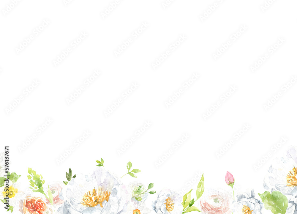 Watercolor Easter flower frame illustration. Botanical spring floral ...