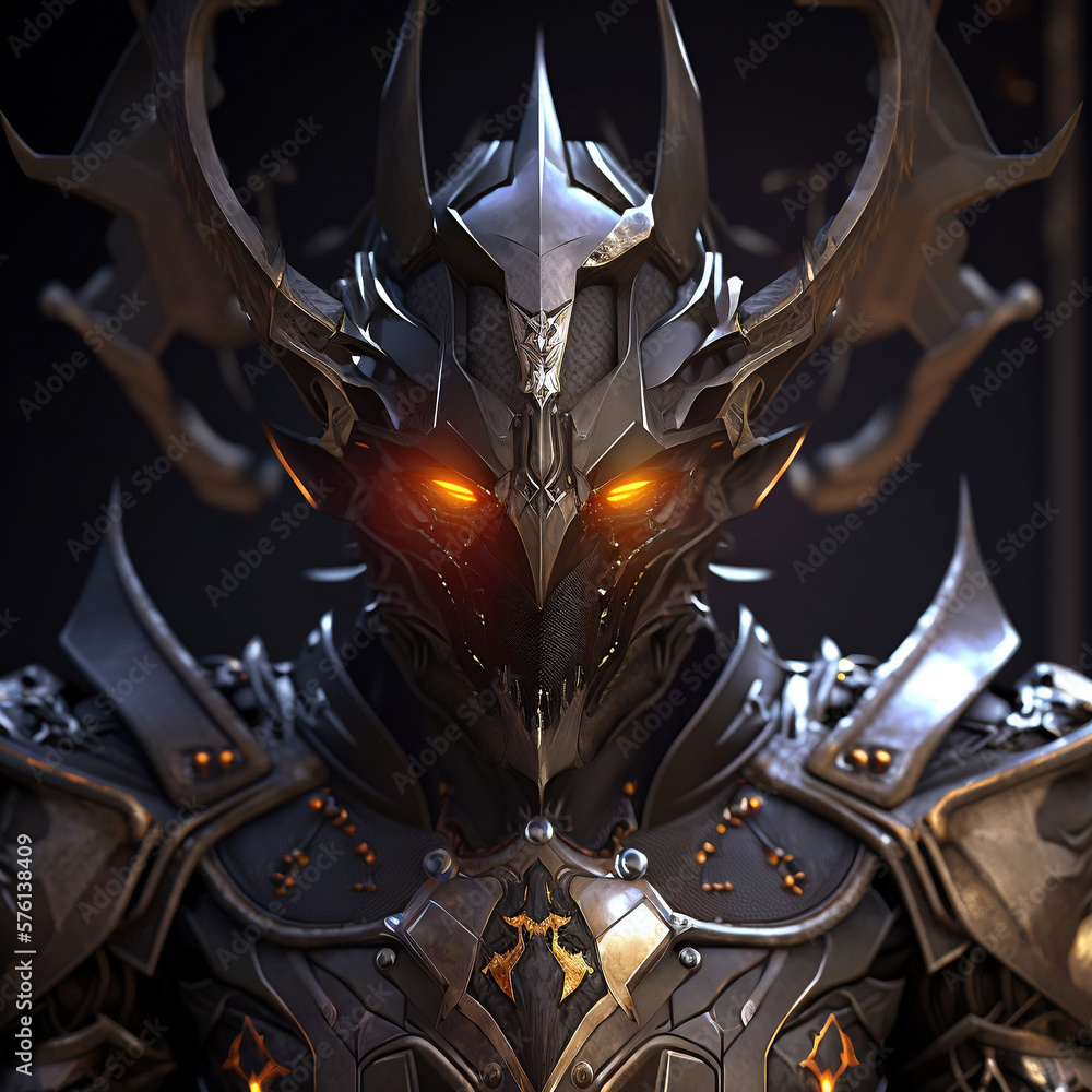 Character design, knight of demon with a big axe in glistening molten ...