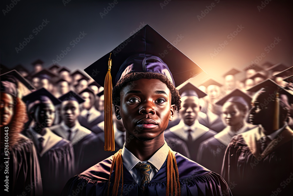 African American graduates with cap and gown. Generative AI Stock ...
