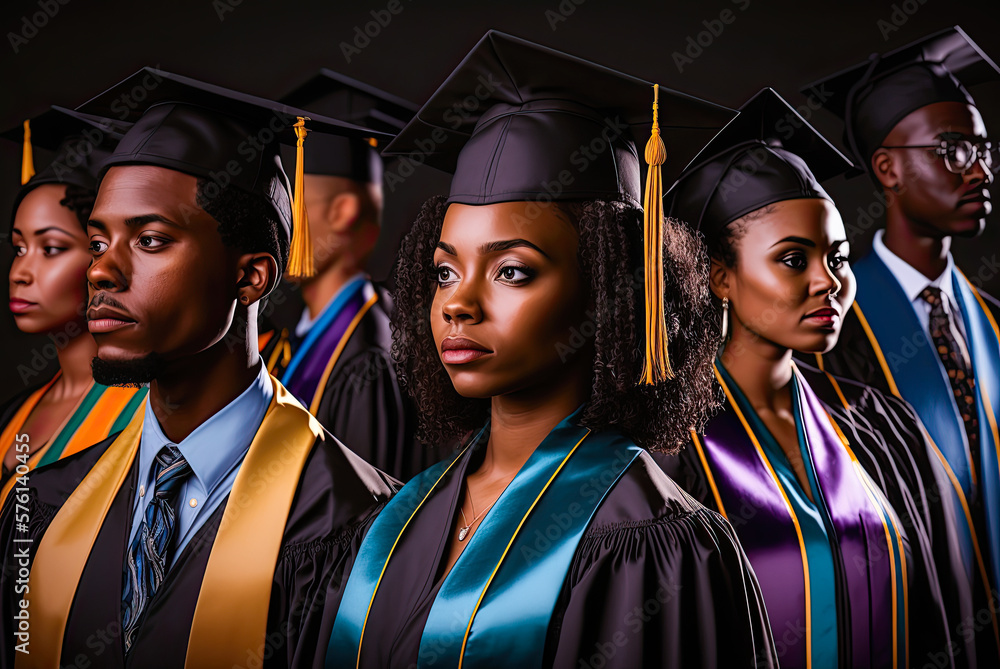 African American graduates with cap and gown. Generative AI Stock ...