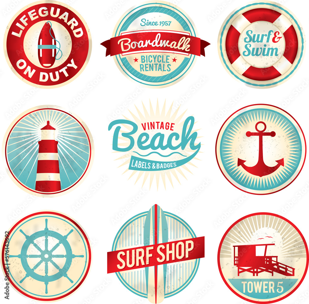 Vintage Beach Labels and Badges Stock Illustration | Adobe Stock