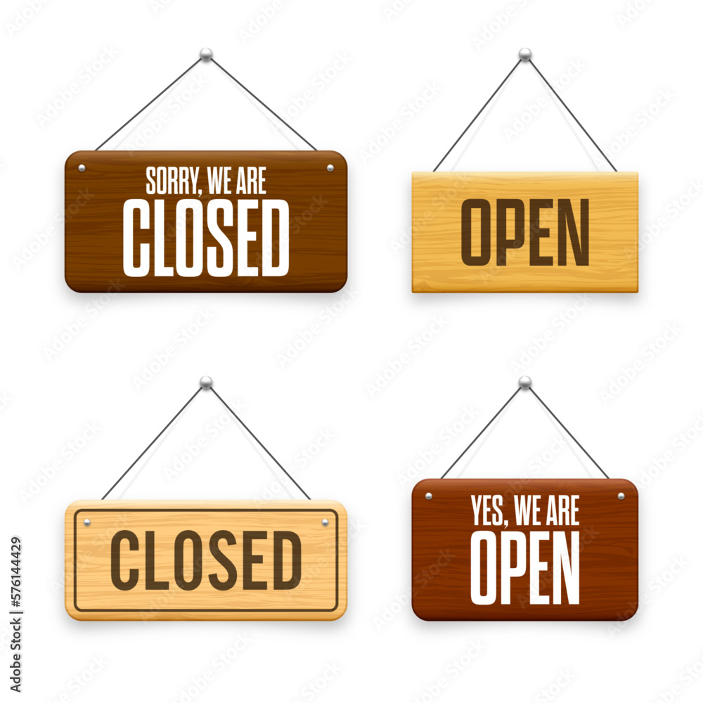 Wooden open or closed hanging signboards. Made of wood door sign for ...